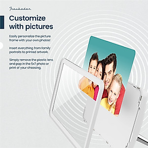 TRENBADER Bravo Gallery Picture Frame Bluetooth Speaker FM Radio Wireless Rechargeable 7” Custom Photo Frame Portable Bluetooth Speaker Loud HD Stereo Sound Rich Bass for Home Office Desk Shelf White