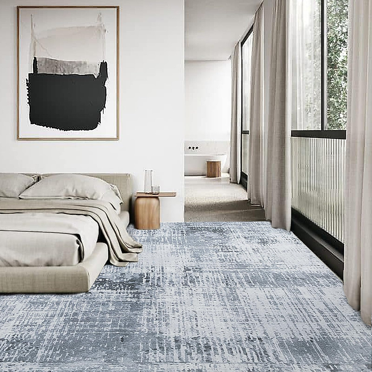 HOMBYS 10x14 ft Modern Abstract Area Rug for Living Room Bedroom, Large Non-Slip Boho Floor Carpet for Indoor Office Dining Room, Traditional Home Deco, Grey, Machine Washable