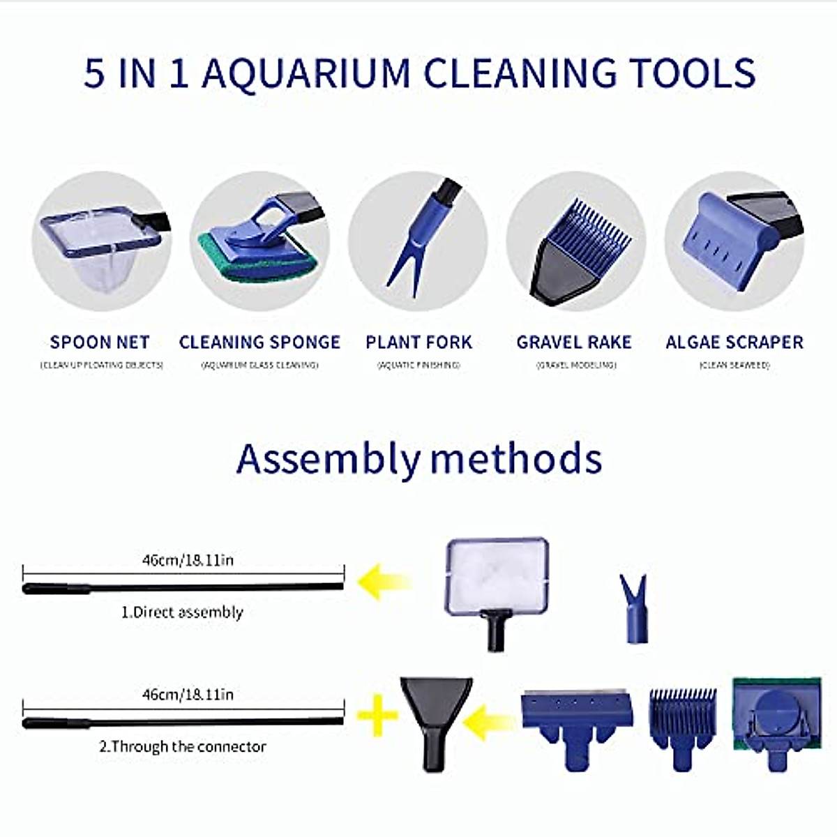 Firesteed Fish Tank Water Change Cleaning kit Tool, A Hand Syphon Pump to Drain Cleaning Kit Tools Algae Scrapers Set 5 in 1