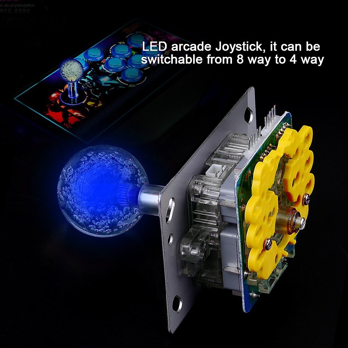 LED Arcade Illuminated Joystick,LED Colorful Illuminated Joystick Switchable from 4 to 8 Way Operation for Arcade Game For Arcade game for Video Game Arcad