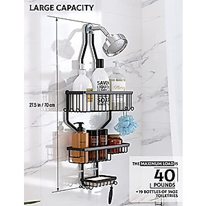 HYSEYY Shower Caddy Over Shower Head Hanging Shower Caddy for Bathroom, No Drilling Rustproof Stainless Steel Hanging Shower Organizer with Soap Holder, 10 Hooks, Large Capacity for Whole Family