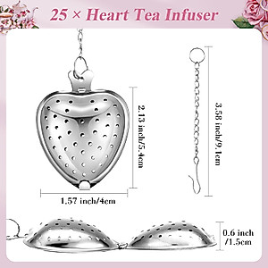 25 Sets Bridal Shower Favors for Guests Tea Party Favors Heart Tea Infuser Tea Spoon Tea Steeper for Loose Tea with Thank You Cards Organza Bags for Wedding Bridal Shower Souvenir, No Tea (Silver)
