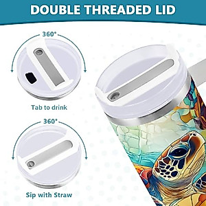Slewiaeky Tumbler with Handle 40 oz Lovely Tortoise Turtle Travel Mug with Lid and Straw Ocean Stainless Steel Vacuum Insulated Water Bottle Cup for Iced Tea Coffee Cold Beverages Cup Holder Friendly