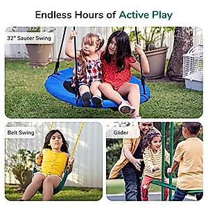 Hapfan Swing Sets for Backyard with Saucer Swing,Belt Swing,Glider,Climbing Rope,Climbing Ladder