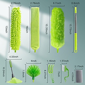 CALBEAU Dusters for Cleaning, Duster with 81 inch Extension Pole for Cleaning High Ceiling Fan, High Window, Sofa, Cobweb Duster for High Corner, 11 PCS Microfiber Duster Kit with Storage Bag