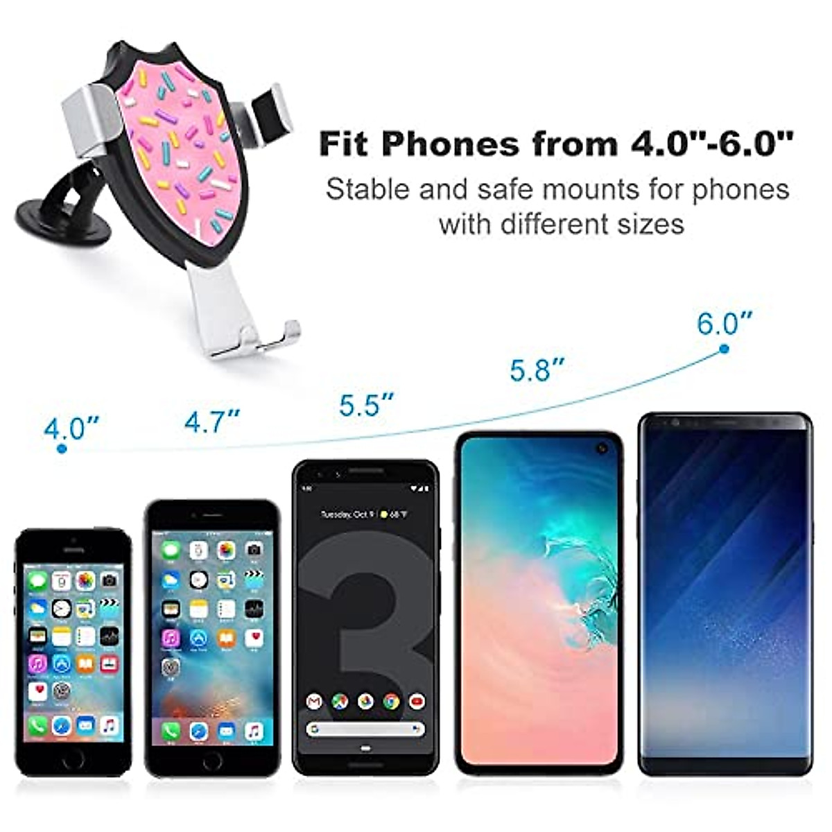 Pink Donut Glaze Car Phone Holder Long Arm Suction Cup Phone Stand Universal Car Mount for Smartphones