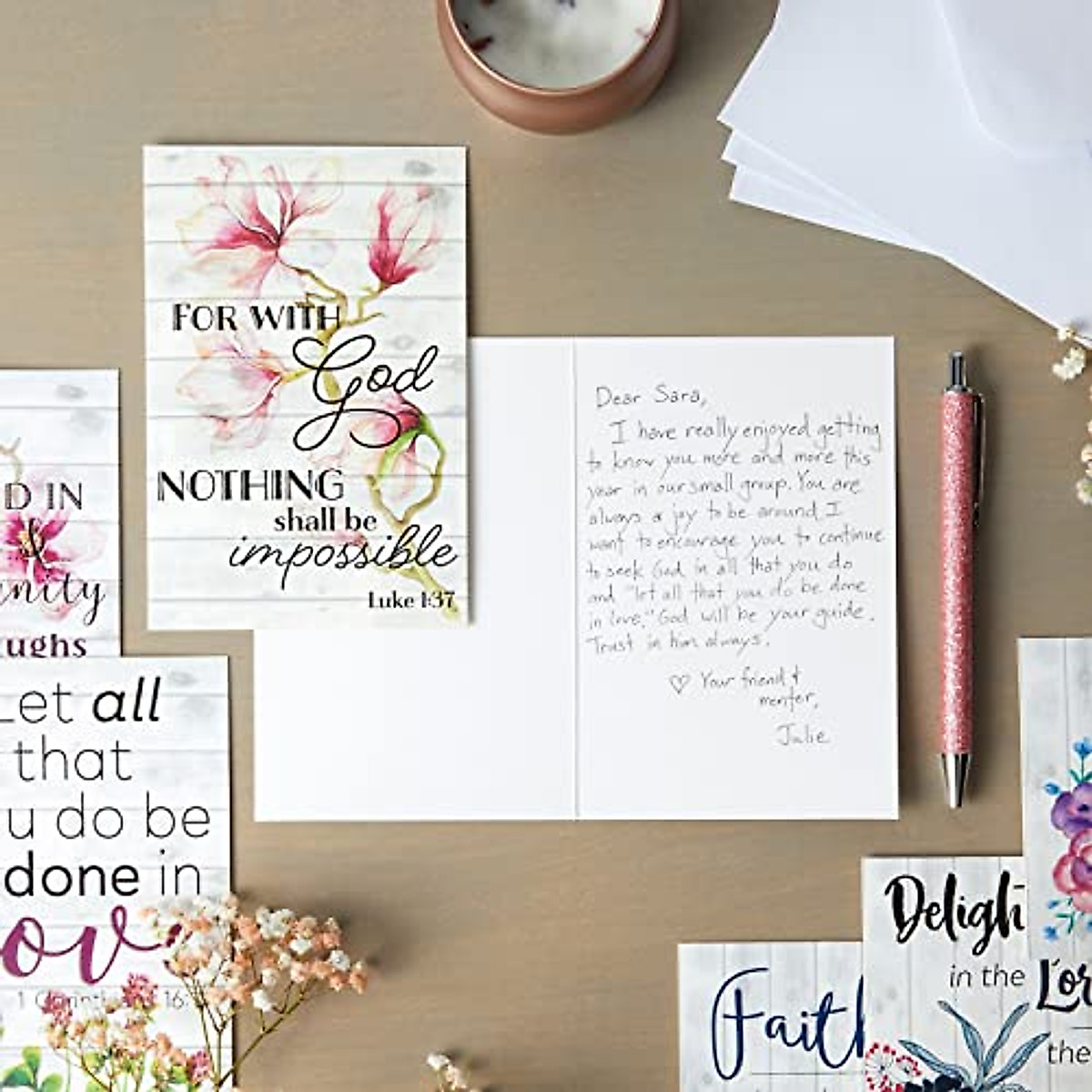 60 Pack Christian Inspirational Greeting Cards with Envelopes, Bulk, Motivational Bible Verses Scripture (Floral Design, 4x6 In)