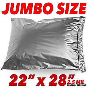 22x28 Jumbo Self-Seal Poly Mailer Bags 2.5 Mil Silver (100 Pack)