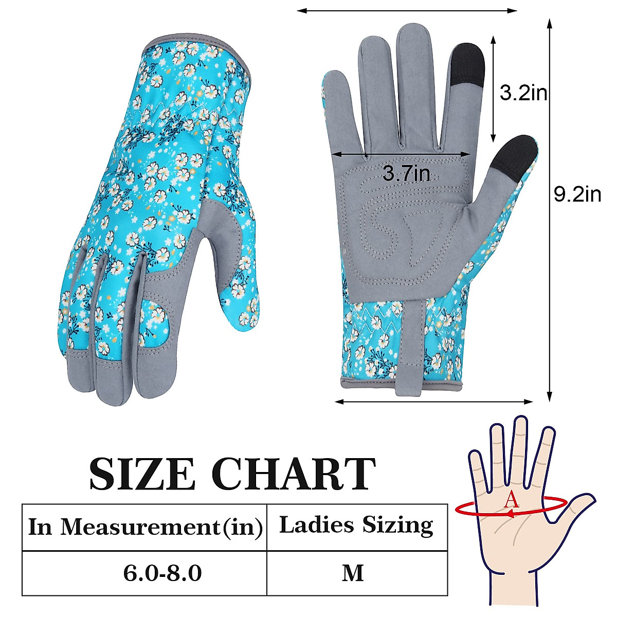 MERTURN Leather Gardening Gloves for Women Unique Floral Print Garden Gloves Touch Screen Design Yard Working Gloves Thorn Proof Gardening Gloves Weeding Tools Garden Gift for Gardener