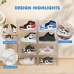 HIYOHIYO Acrylic Clear Shoe Storage Boxes Stackable for High-end Sports Shoes 360° Fully Transparent Display Box with Magnetic Door Suitable for Ankle Boots High Heels Size 14 (1-Pack)