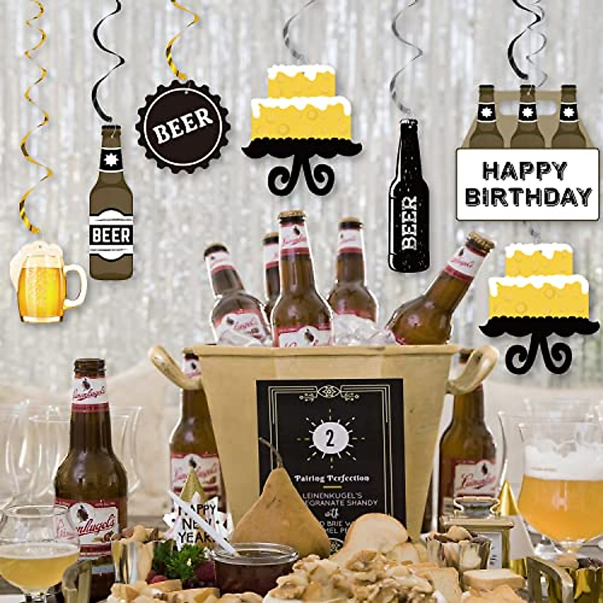 Beer Birthday Party Hanging Decorations, Cheers and Beers Happy Birthday Party Hanging Swirls Streams Ceiling Decorations for Men 30th 40th 50th Beer Birthday Party Decorations