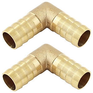 Zorfeter 2 Pack Brass Hose Barb Fitting 5/8" 16mm Hose ID/Hose Barb 90 Degree L Right Angle Elbow Barbed Brass Fitting