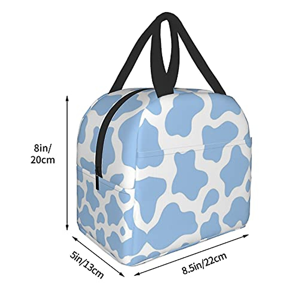 carati Insulated Lunch Bag for Women, Cooler Tote Reusable Lunch Box Container For Work Office Travel Picnic Light Blue Cow Animal