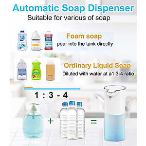 Josnown Automatic Foaming Soap Dispenser, 13.5oz/400ML Wall Mount Dispenser, USB Rechargeable,4 Gear Adjustable, Touchless Hand & Dish Soap Dispenser for Bathroom, Kitchen