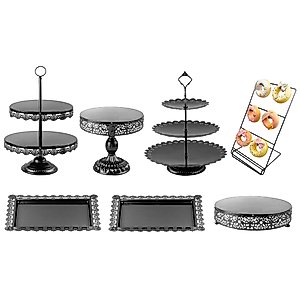 Black Cake Stand Set-7 Pcs Cake Stand Set-Dessert Table Display Set for Baby Shower, Wedding, Birthday Parties, Chrismas Celebration