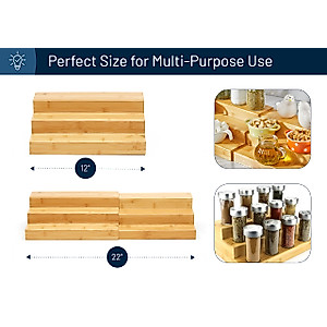 RoyalHouse Bamboo Expandable Spice Rack Organizer 3-Tier Kitchen Cabinet Space Space Saver Countertop Display Shelf