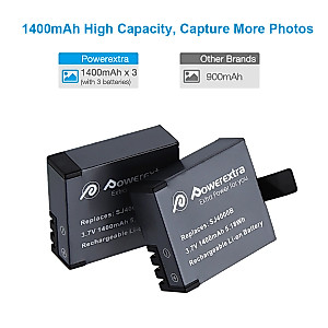 Powerextra SJ4000 3 x1400mAh Action Camera Battery and USB Dual Charger Compatible with SJ4000 SJ5000 SJ6000 SJ7000 SJ8000 of SJCAM Sport Cameras and More
