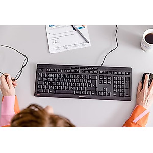 Cherry Stream Keyboard Wired USB SX Scissors Mechanism QWERTY Whisper-Quiet Silent Keystroke for Home Office, Work or Personal Computer. Black