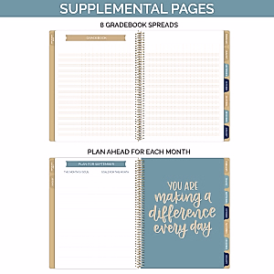 bloom daily planners Undated Academic Year Teacher Planner & Calendar - 7 Period Lesson Plan Organizer Book with Frosted Cover (9" x 11") (Interchangeable Cover)