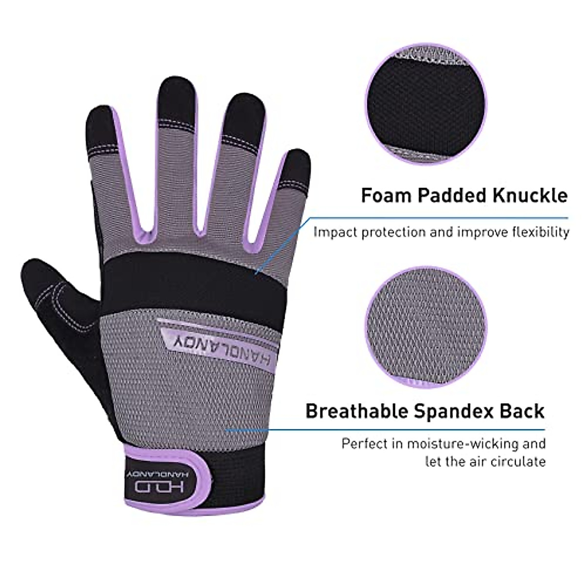 FACELANDY Utility Safety Work Gloves Women, UltraLight Mechanic Driver Gardening Gloves with Touchscreen (S, Violet)