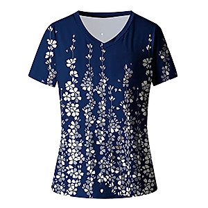 SMIDOW Cute Tshirts Shirts for Women 2023 Fashion Short Sleeve v Neck Summer Tops Bohemian Style Floral Print Graphic Tees