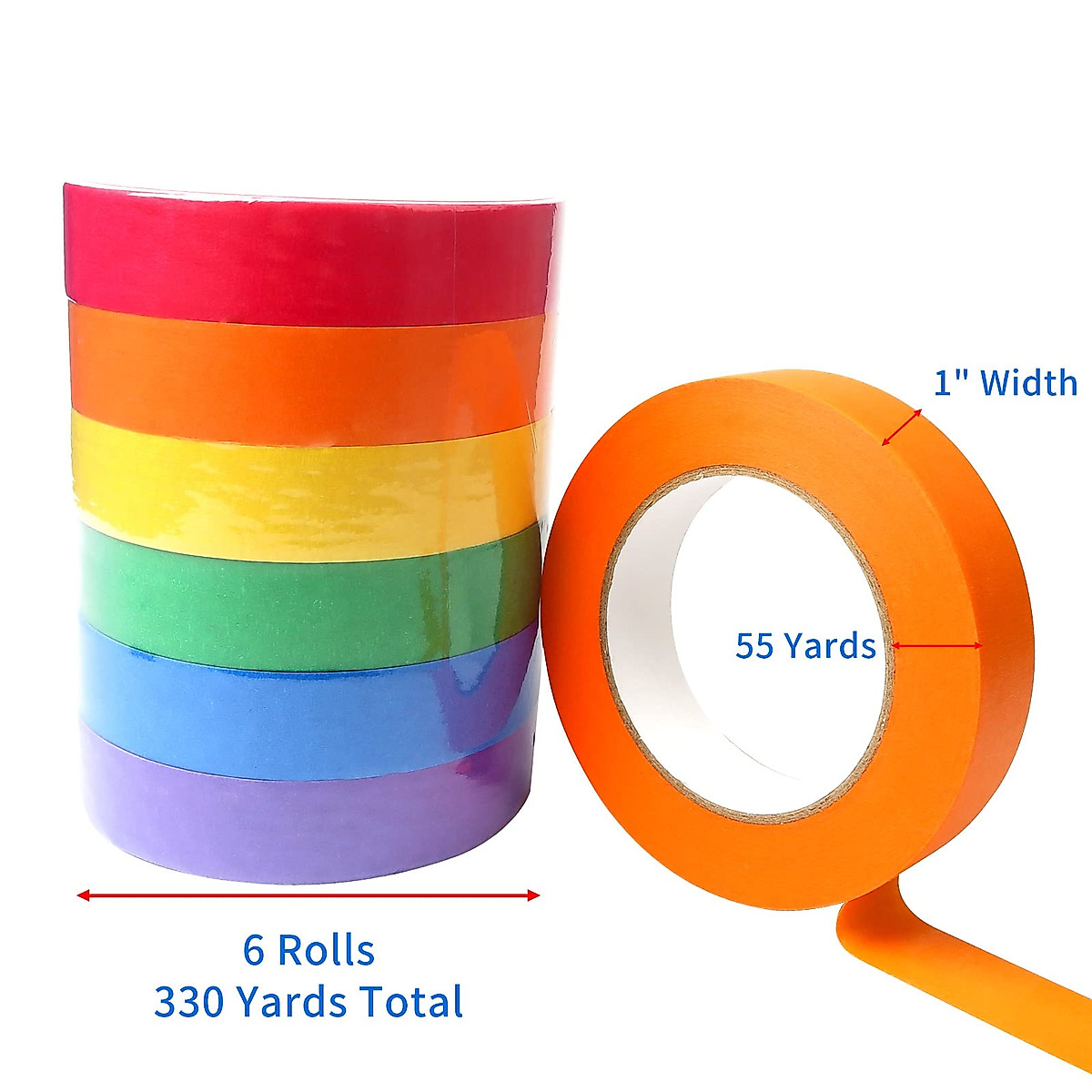 Clickslock Colored Masking Tape, 6 Rolls Painters Tape 1" x 55yd, Colorful Craft Tape, Rainbow Labeling Tape for Arts Crafts DIY, Decorative Paper Tape for Kids