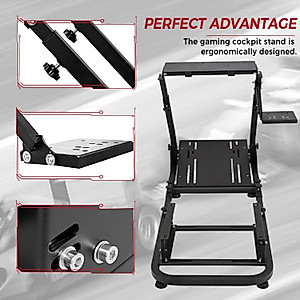 Hottoby Foldable Racing Simulator Cockpit Stand Fit for Logitech/Thrustmaster G25,G27,G29,G920,G923&T300RS,T150,T80 Multi-Angle Adjustment Sim Cockpit No Steering Wheel HandBrake Pedals Seat