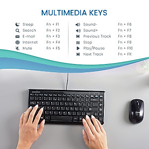 Perixx PERIBOARD-407B US, Wired USB Mini Keyboard with 11 Hot Keys - Glossy Black - US English Layout