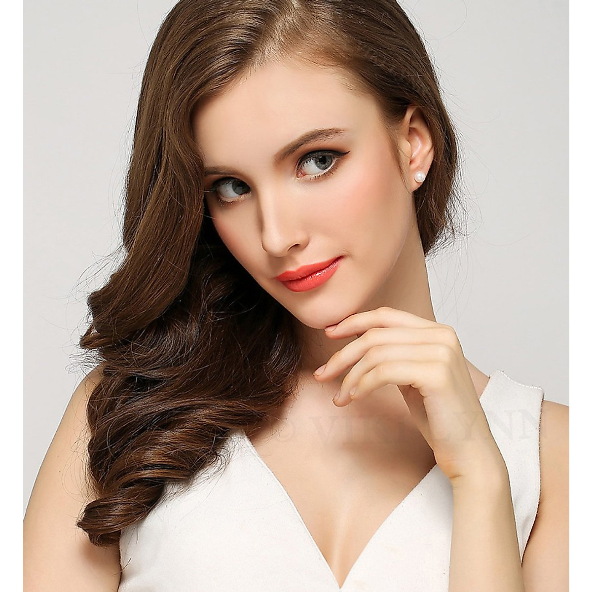 Pearl Earrings for Women 7-9mm Freshwater Cultured Pearl Stud Earrings 925 Sterling Silver - VIKI LYNN