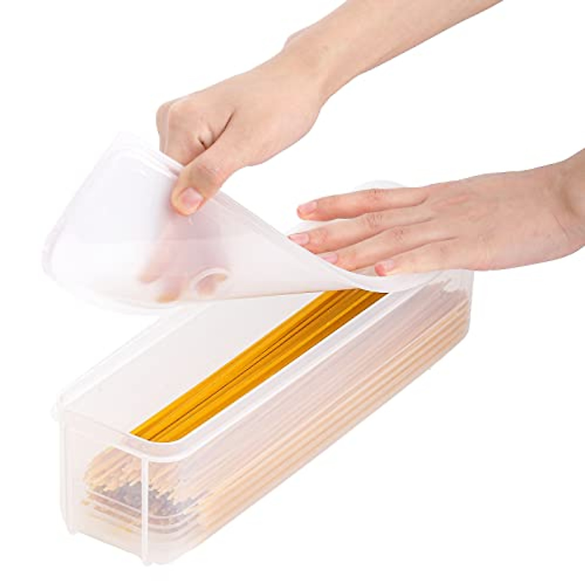 ZENFUN Set of 6 Pasta Storage Containers with Lid, Airtight Spaghetti Noodle Holder Rectangular Chopstick Storage Box Sealed Noodle Canisters for Refrigerator, Kitchen Pantry, 3 x 12 x 3 Inches