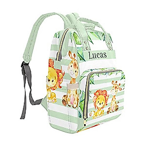 NZOOHY Cute Lion King & Deer Personalized Name Diaper Bag Tote, Custom Waterproof Nursing Baby Bag Mummy Backpack for Mom Travel Outdoor, 15''x10.83''x6.69''