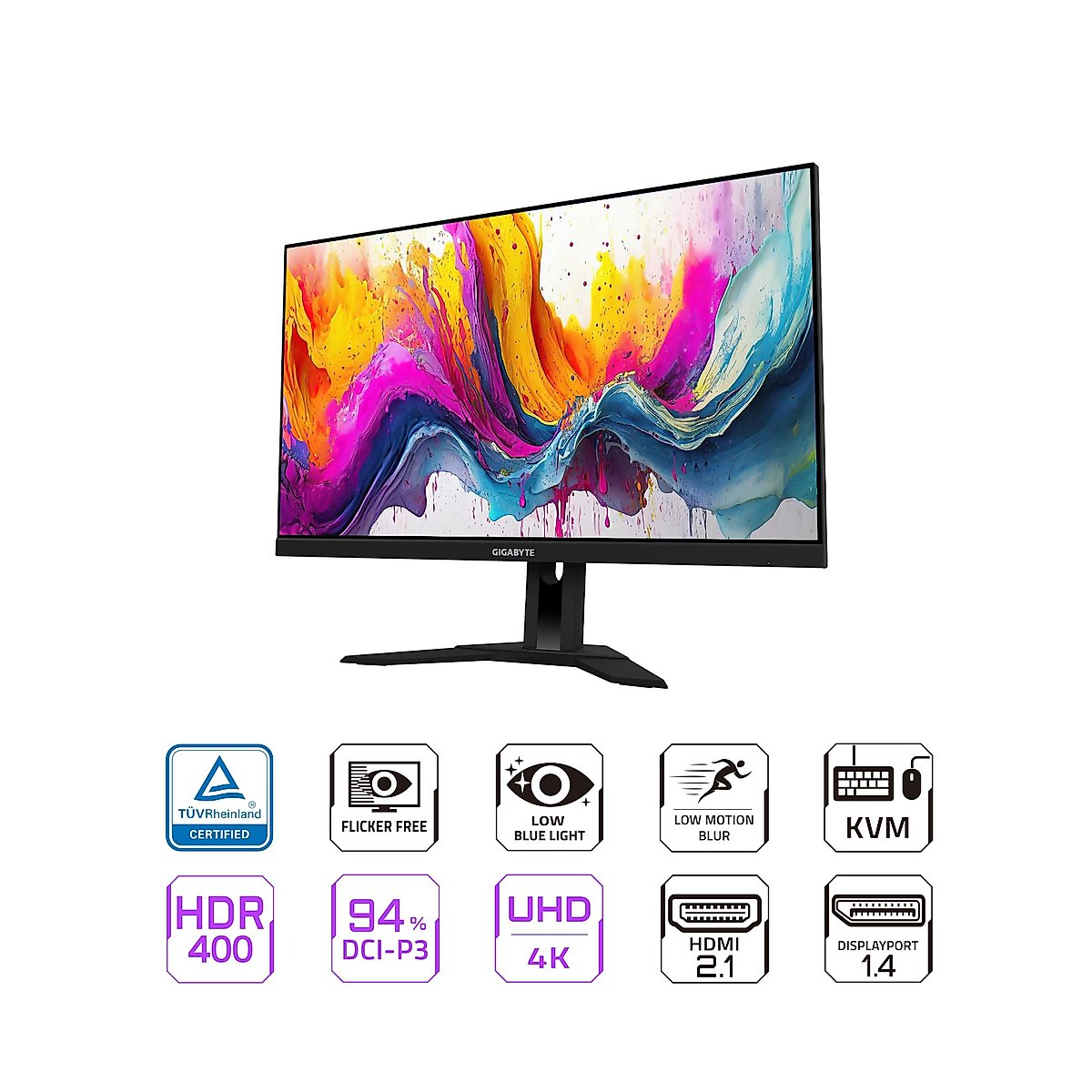 GIGABYTE M28U 28" 144Hz Gaming Monitor, 3840 x 2160 SS IPS Display, 1ms (GTG) Response Time, 9‎4% DCI-P3, VESA Display HDR400, FreeSync Premium Pro, 1x Display Port 1.4, 2x HDMI 2.1 (M28U-SA)