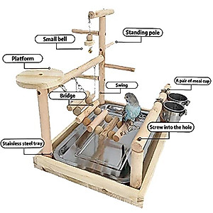 NAPURAL Parrots Playstand Bird Playground Wood Perch Gym Stand Playpen Ladder with Toys Exercise Playgym with Feeder Cups Toys Exercise Play