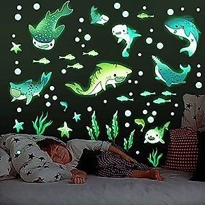 HUHUTU Kids Luminous Cartoon Wall Stickers Baby Nursery Children Decoration Decals Shark