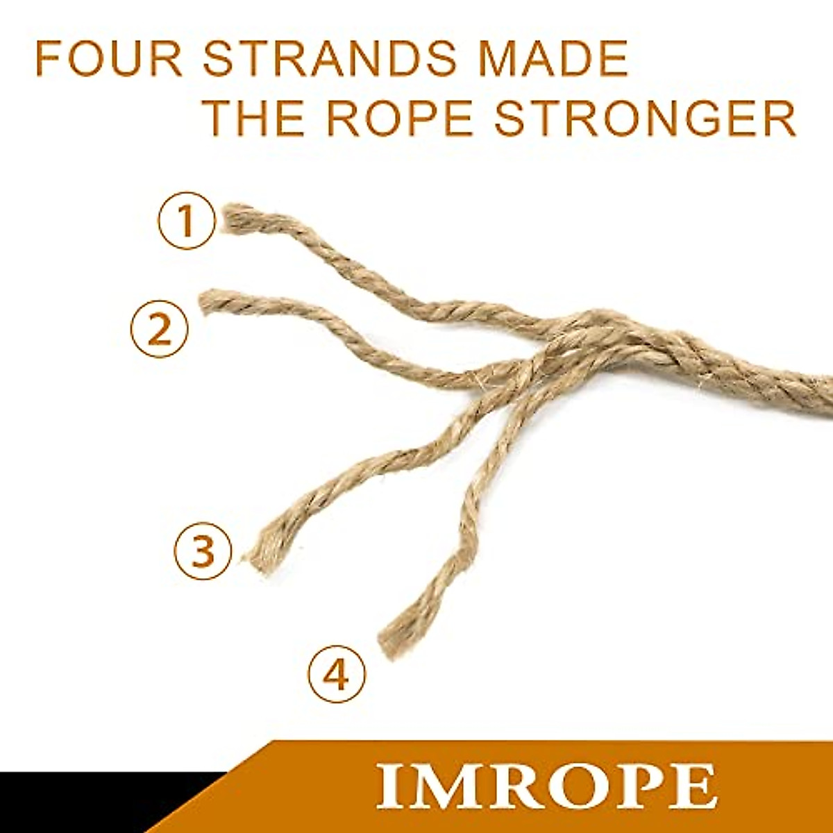 Jute Rope 1/4 Inch 100 ft 6mm Thick Natural Clothesline Garden Twine Rope, 4 Strands Heavy Duty & Strong Decorative String for Crafts, Hanging Plants, Packing & Bundling by IMROPE