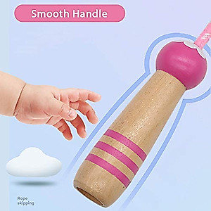 Jump Rope Kids, 7ft Adjustable Cotton Skipping Rope with Wooden Handle for Boys and Girls Fitness Outdoor Exercise (Pink)