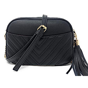 lola mae Quilted Crossbody Bag, Trendy Design Shoulder Purse (Black)