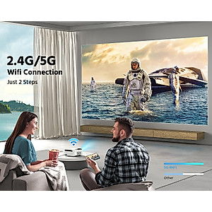 Projector with 5G WiFi and Bluetooth, 15000L Full HD 1080P Outdoor Portable Video Projector 4K Support, Home Theater Movie Projector Compatible with HDMI, USB, Laptop, iOS & Android Phone