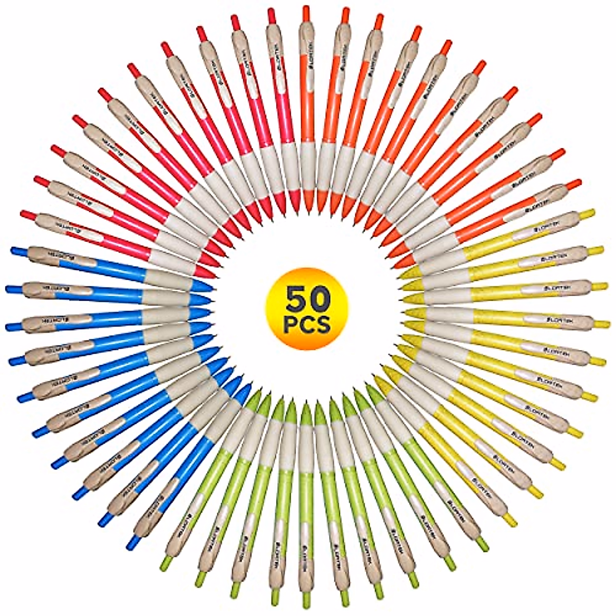 Lortek (50 Pcs Eco Friendly Ballpoint Writing Pens – Medium Point, Black Ink for Note Taking, Journaling, Planners, School, Work, Home – Made From Wheat Straw and Recycled Plastic