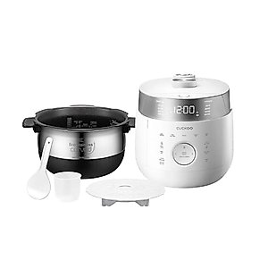 CUCKOO IH Twin Pressure Small Stainless Steel Rice Cooker 10 Cup Uncooked & 20 Cup Cooked with Induction Heating, LED Touch Controls, Reheat Option (White)