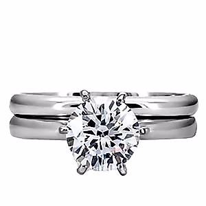 Trustmark Steel 1.25ct Brilliant-Cut Ice on Fire CZ 2 pc Bridal Wedding Ring Set, Bella 3144 sz 7.0