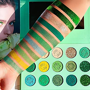 DE'LANCI Avocado Green Eyeshadow Palette 15 Colors, Highly Pigmented Eyeshadow Pallete Matte Shimmer Glitter Eye Shade Grinch Makeup, Long Wear Cruelty Free Nude Yellow Emerald Green Eye Shadow Pallet