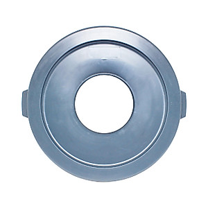 TrueCraftware 32 Gallon Round Trash Can Center Opened Lid only 22-1/4" Diameter x 1-1/4" Height Gray Color- Wastebasket Garbage Bin Lid Recycling Bin Cover Kitchen Bathroom Bedroom Office Trash Can