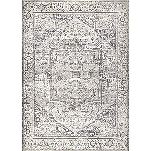 nuLOOM Brielle Machine Washable Vintage Medallion Area Rug, 3' x 5', Grey