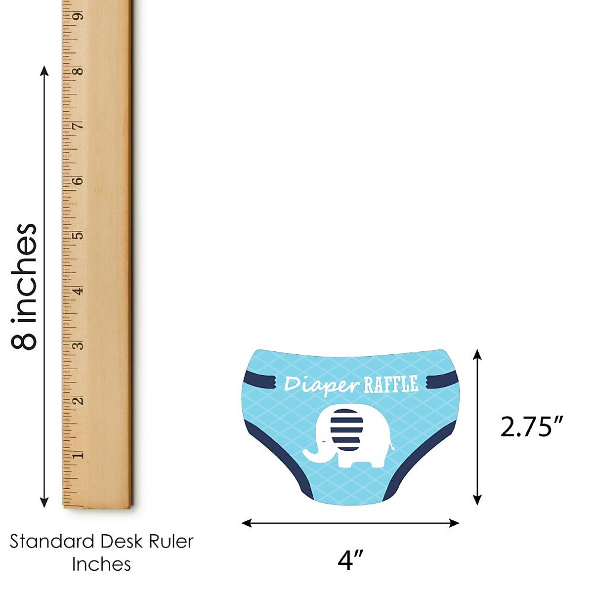 Big Dot of Happiness Blue Elephant - Diaper Shaped Raffle Ticket Inserts - Boy Baby Shower Activities - Diaper Raffle Game - Set of 24