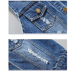 AdaliaFaye Unisex Baby Boys Girls Lapel Vest Children Short Section Sleeveless Denim Jacket For Little Boys Girls