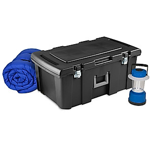 oyhmc 16 Gallon Heavy Duty Plastic Footlocker Storage Trunk, Storage Container with Sturdy Handles and Durable Wheels (Black)