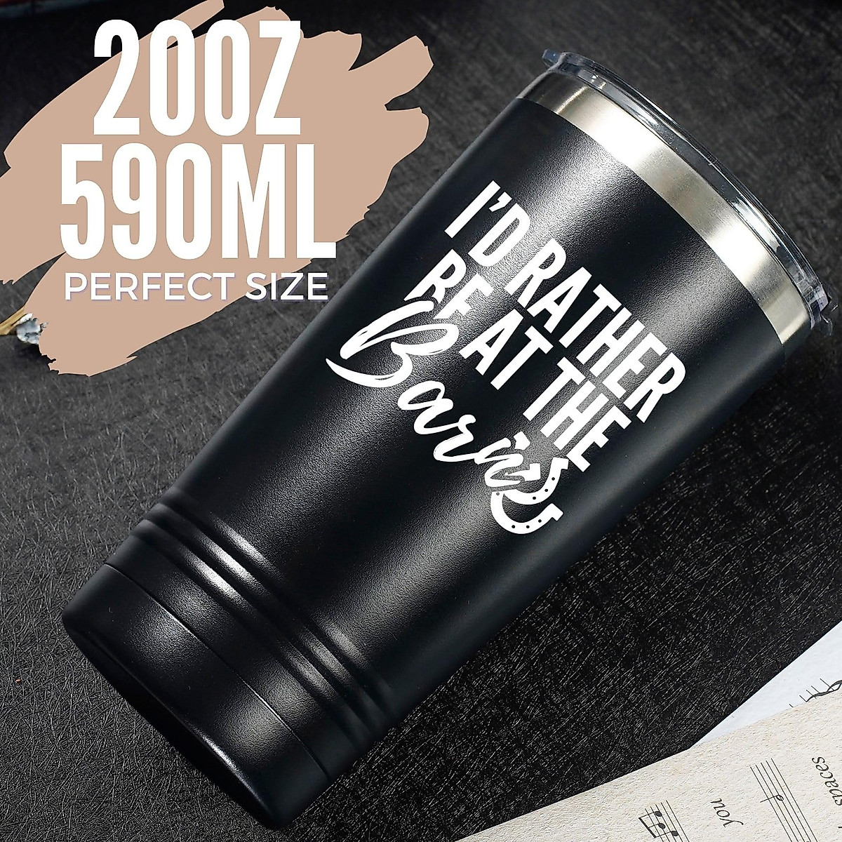 Onebttl Horse Gifts for Horse Lovers, Farmer, I'll Be At the Barn, Insulated Stainless Steel Tumbler with Lids and Straws on Birthday, Christmas, 20 oz, Black