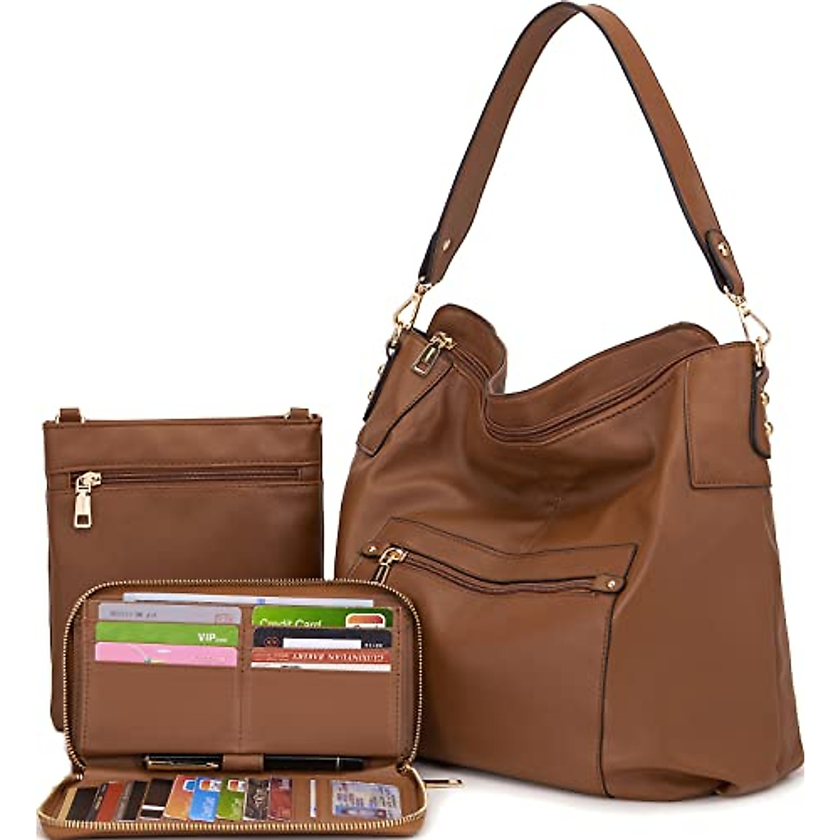 Large Crossbody Bags Ladies Shoulder Handbags Purse and Wallet Set for Women Totes Hobo Purses Brown