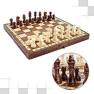 Syrace Folding Hand Crafted Wooden Chess Set Chess Board for Kids and Adults 30 x 30 cm